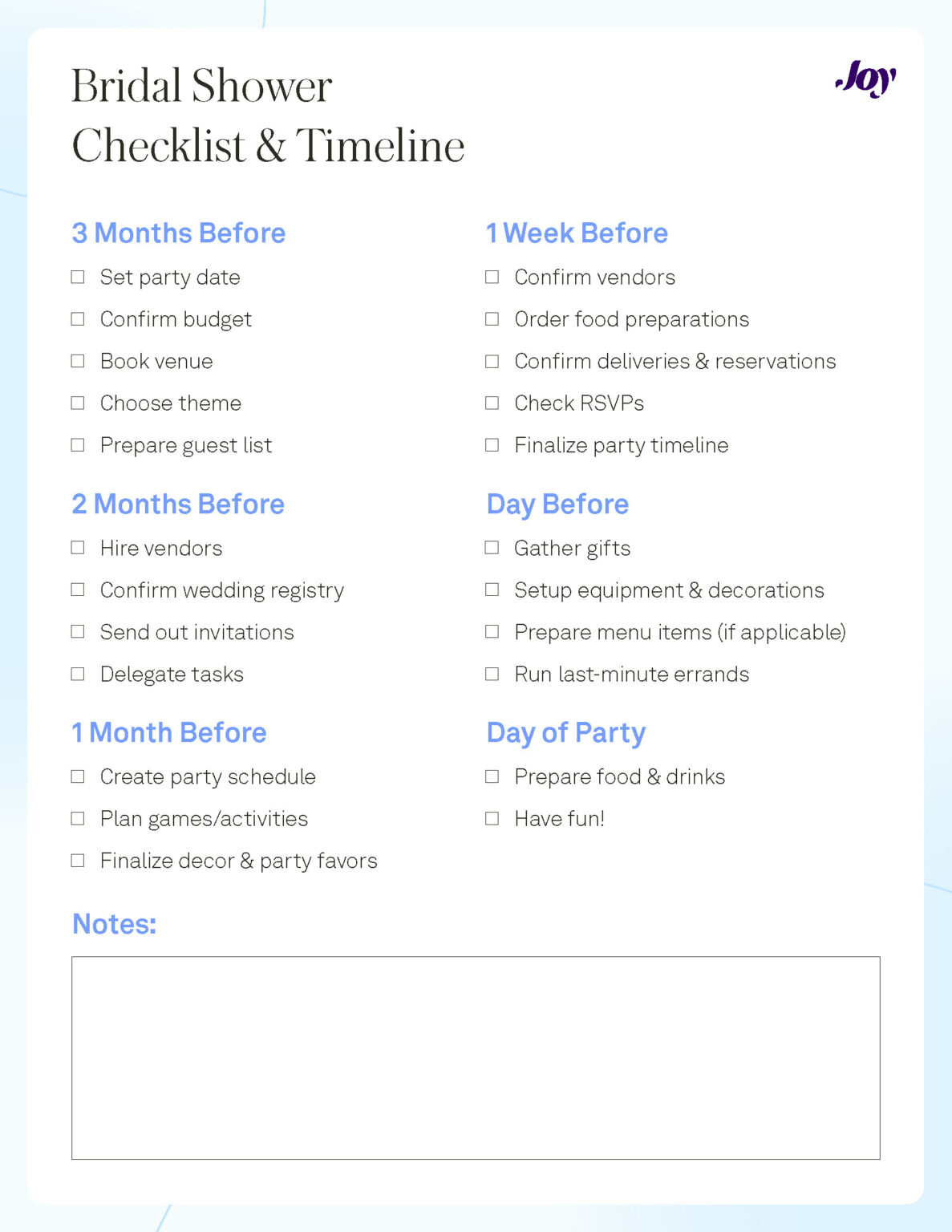 The Essential Bridal Shower Checklist to Plan the Perfect Party - Joy