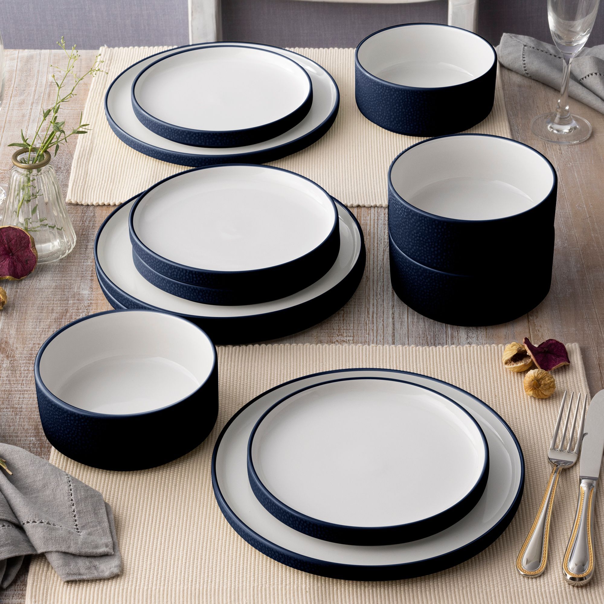 Noritake Colortex Stone 12-Piece Dinnerware Set in Navy, Service for 4 ...
