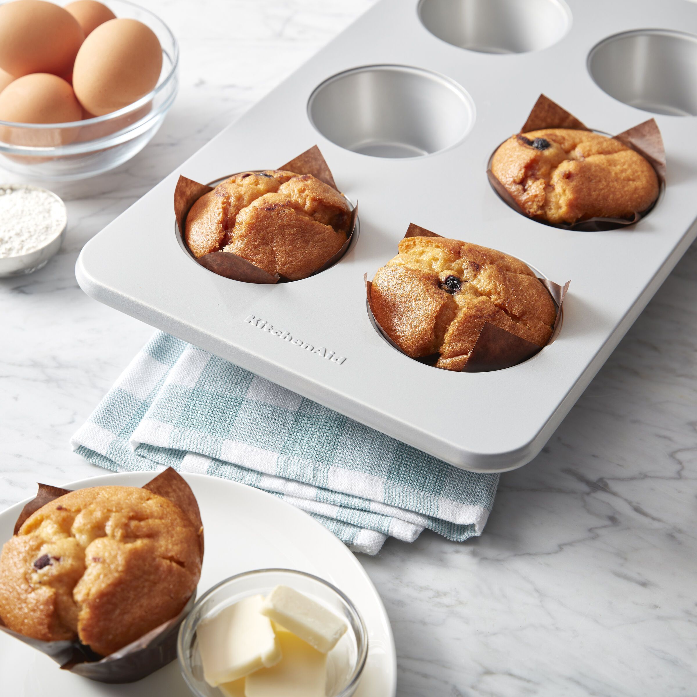 KitchenAid Nonstick Aluminized Steel Mega Muffin Pan, 6 Cup, Silver | Joy