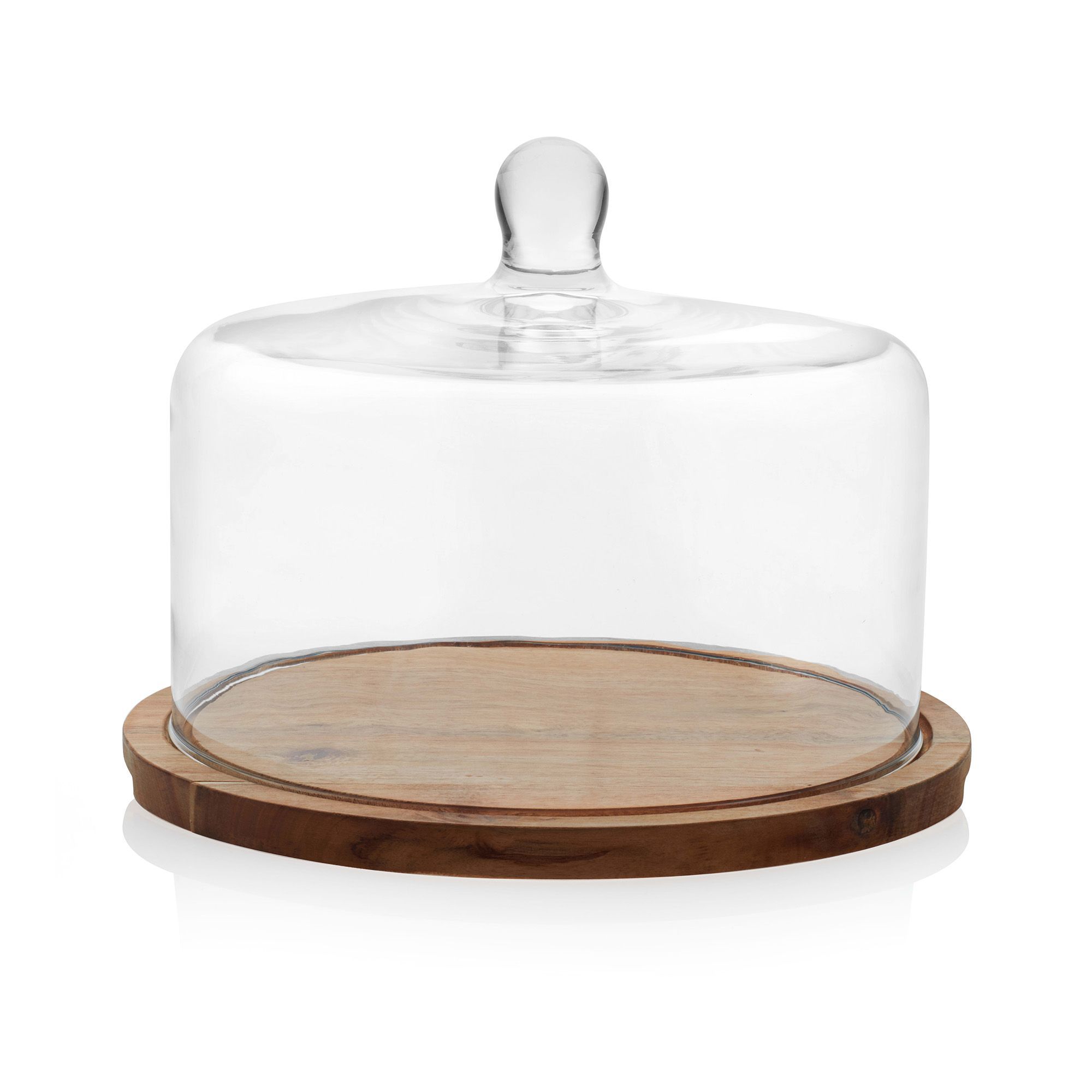 Libbey Acaciawood Flat Round Wood Server Cake Stand with Glass Dome | Joy