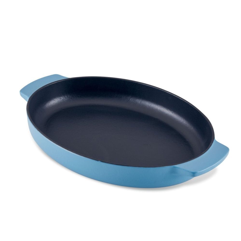 KitchenAid Enameled Cast Iron Au Gratin Roasting Pan in Blue Velvet | Joy