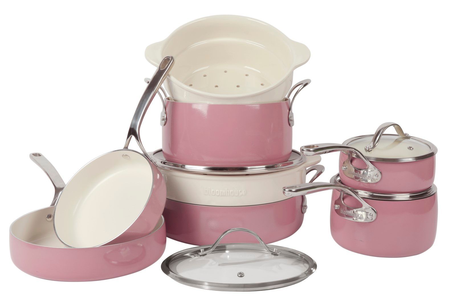 Bloomhouse 12-Piece Aluminum Enamel Cookware Set with Ceramic Interior ...