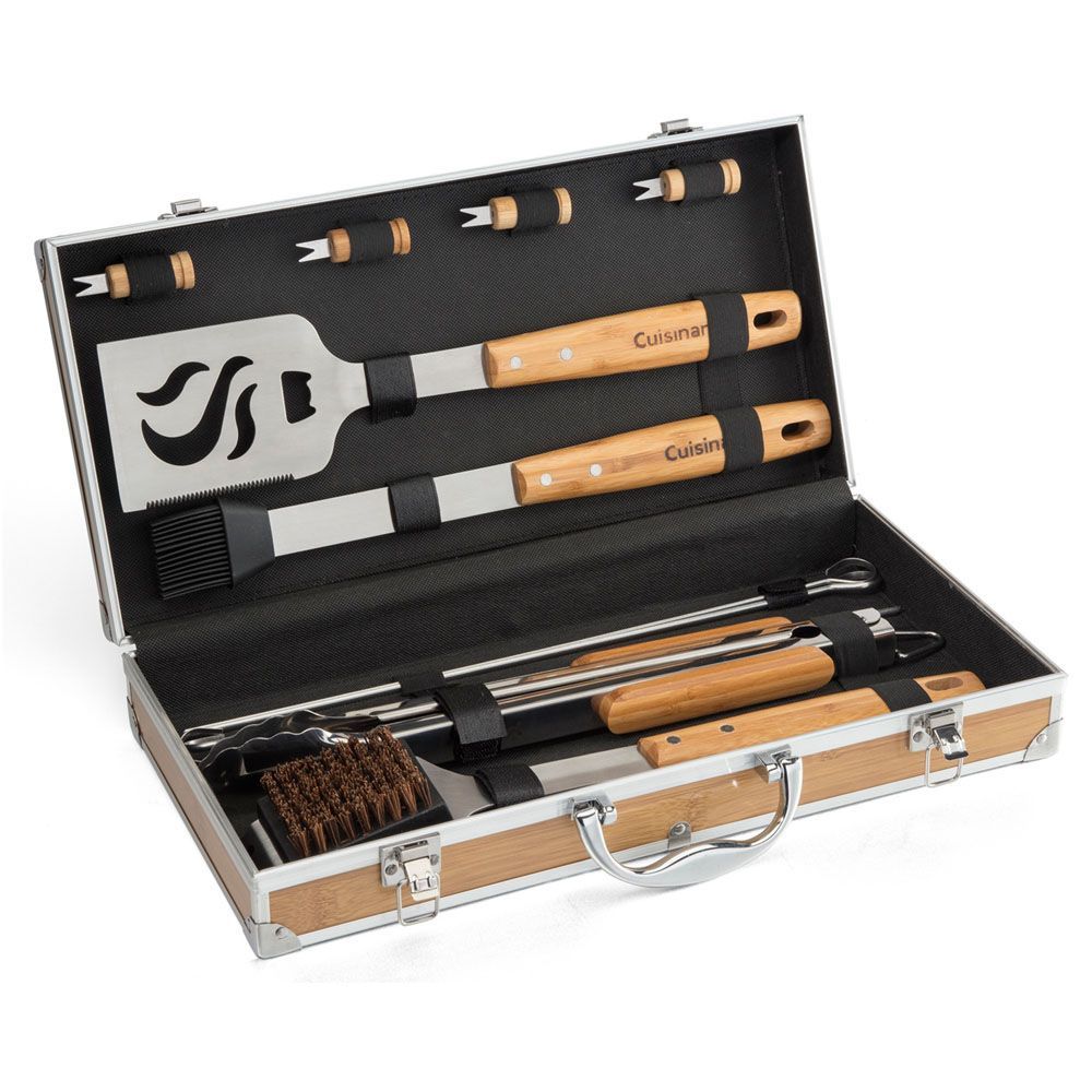 Cuisinart Grill 13-Piece Bamboo BBQ Grilling Tool Set with Storage Case ...