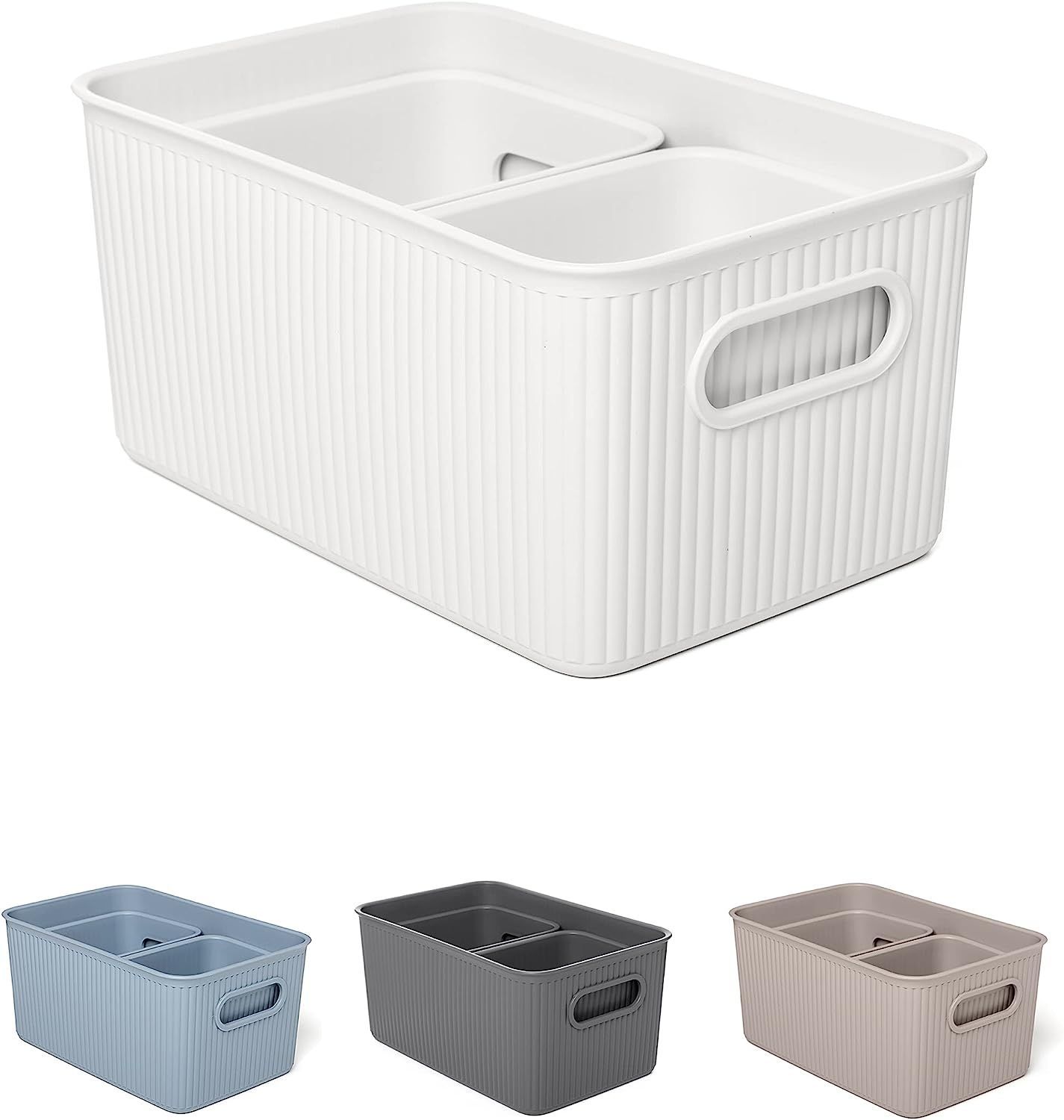 Superio Ribbed Storage 3-Piece Bin in Bright White | Joy