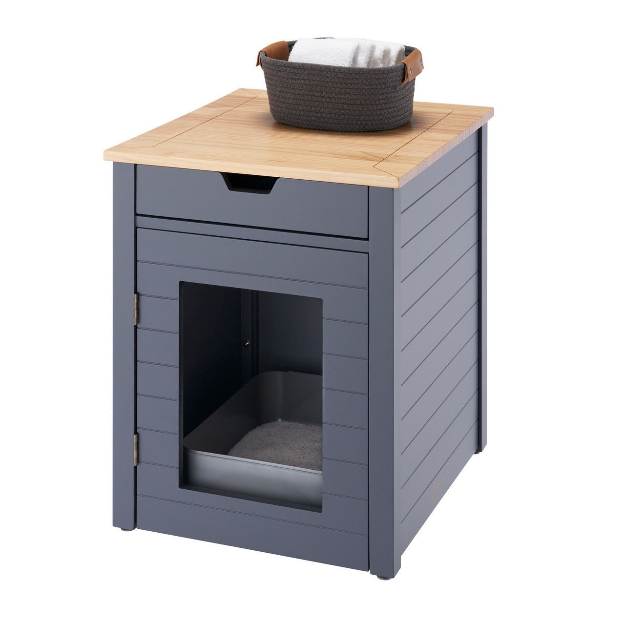 TRINITY Litter Box Enclosure End Table with Drawer in Dark Gray | Joy